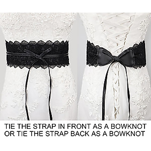 Lovful Womens Lace Waist Belt Wrap Self Tie Obi Style Belt Faux Leather Cinch Boho Dress Belts,Black