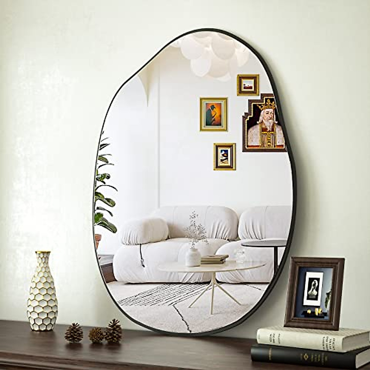 HARRITPURE Irregular Wall Mirror 22"x32" Black Asymmetrical Bathroom Mirror Wood Framed Modern Decorative Vanity Mirrors for Bedroom Living Room Entryway