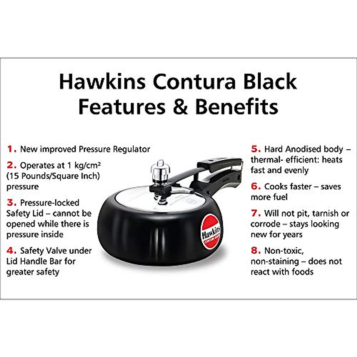 Hawkins Contura Hard Anodised Pressure Cooker 2 Liters Black