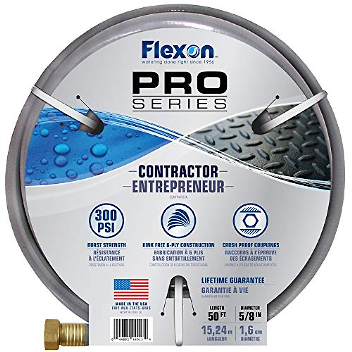 Flexon CG5860 Contractor Grade Garden Hose, 60ft, Gray