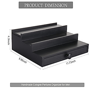 Black Wooden Cologne Organizer for Men - 3 Tier Wooden Perfume Display Stand with Drawer and Hidden Compartment for Organizing and Storing, Cologne Holder Shelf for Dresser