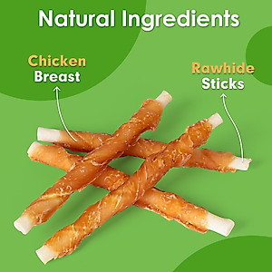 MON2SUN Dog Treats, 5 Inch Rawhide Twist Chicken Hide Sticks, Suitable for Puppy and Small Dogs, 5 Inch (Chicken, Pack of 25)