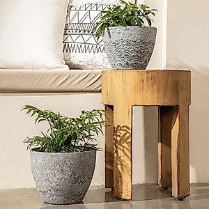 LA JOLIE MUSE Flower Pots Outdoor Garden Planters, Indoor Plant Pots with Drainage Holes, Plastic, Marble Pattern Grey, Set 2 (8.6 + 7.5 Inch)