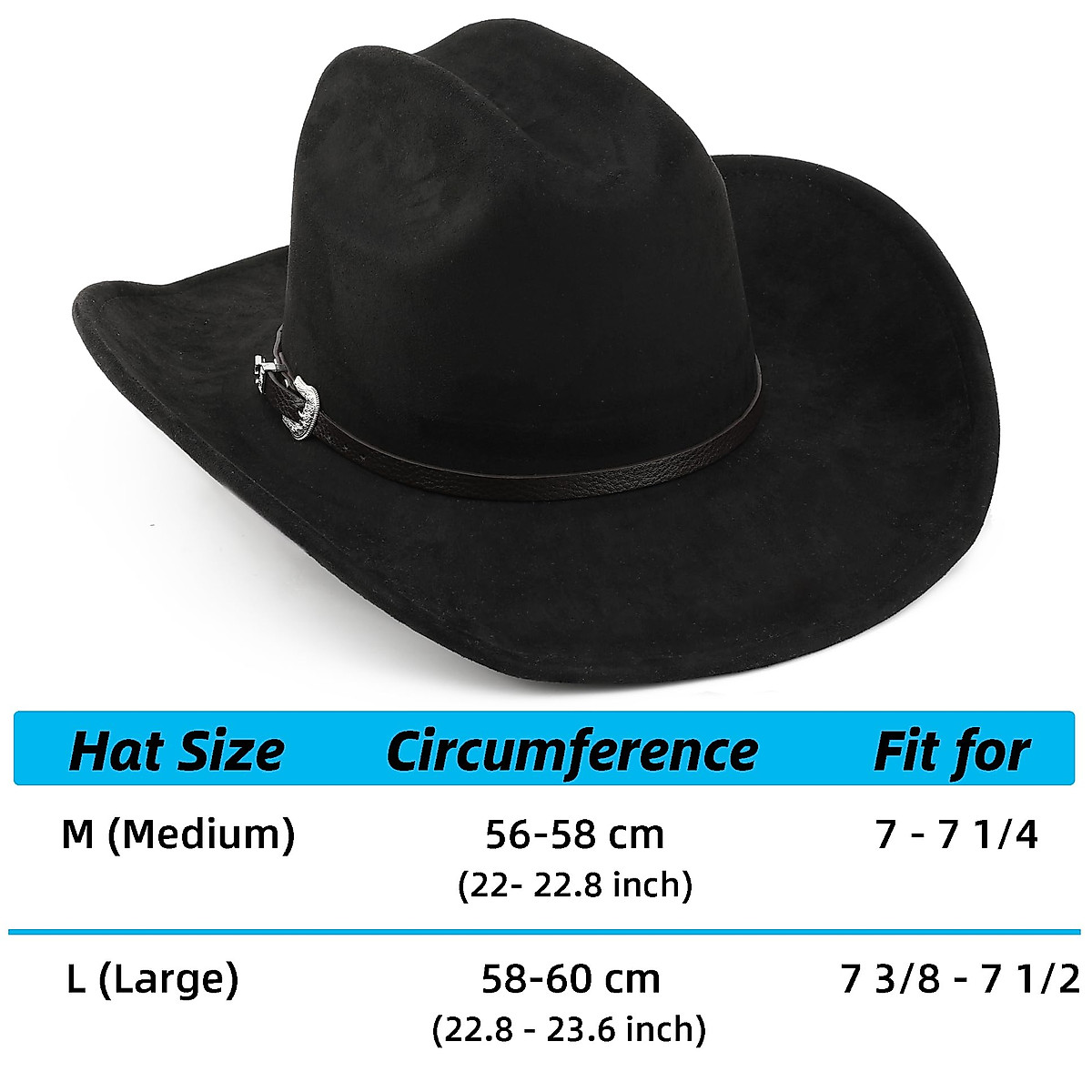BESOOGII Wide Brim Felt Cowboy Hat for Women Men Western Cowgirl Hats (L, Black)