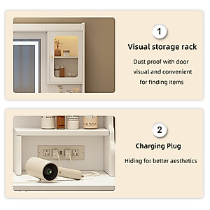 Makeup Vanity,Big Vanity Brightness Adjustable & 6 Drawers,Vanity with Lights 2*Shelf with Glass with Lights,Dressing Table for Women Girls