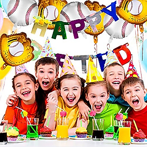 8 Pieces Baseball Balloons, Baseball Party Decorations 18 Inch Foil Mylar Baseball Glove Balloons Baseball Themed Birthday Party Supplies Decorations for Boys Girls Birthdays Party