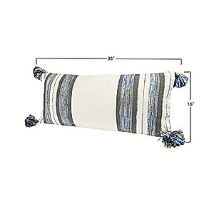 Creative Co-Op Blue, Grey & Cream Striped Cotton Blend Lumbar Tassels Pillows, 1 Count (Pack of 1)