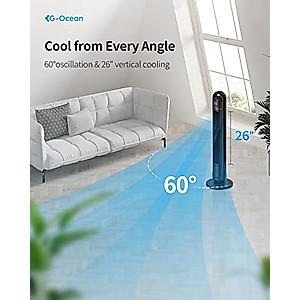 Tower Fan for Bedroom- 45" Oscillating Tower Fan with Remote, Bladeless Fans with 24H Timer, Cooling Fan, 3 Speeds, 3 Modes, LED Display, Standing Floor Fan for Bedroom Living Rooms Home Office, Black
