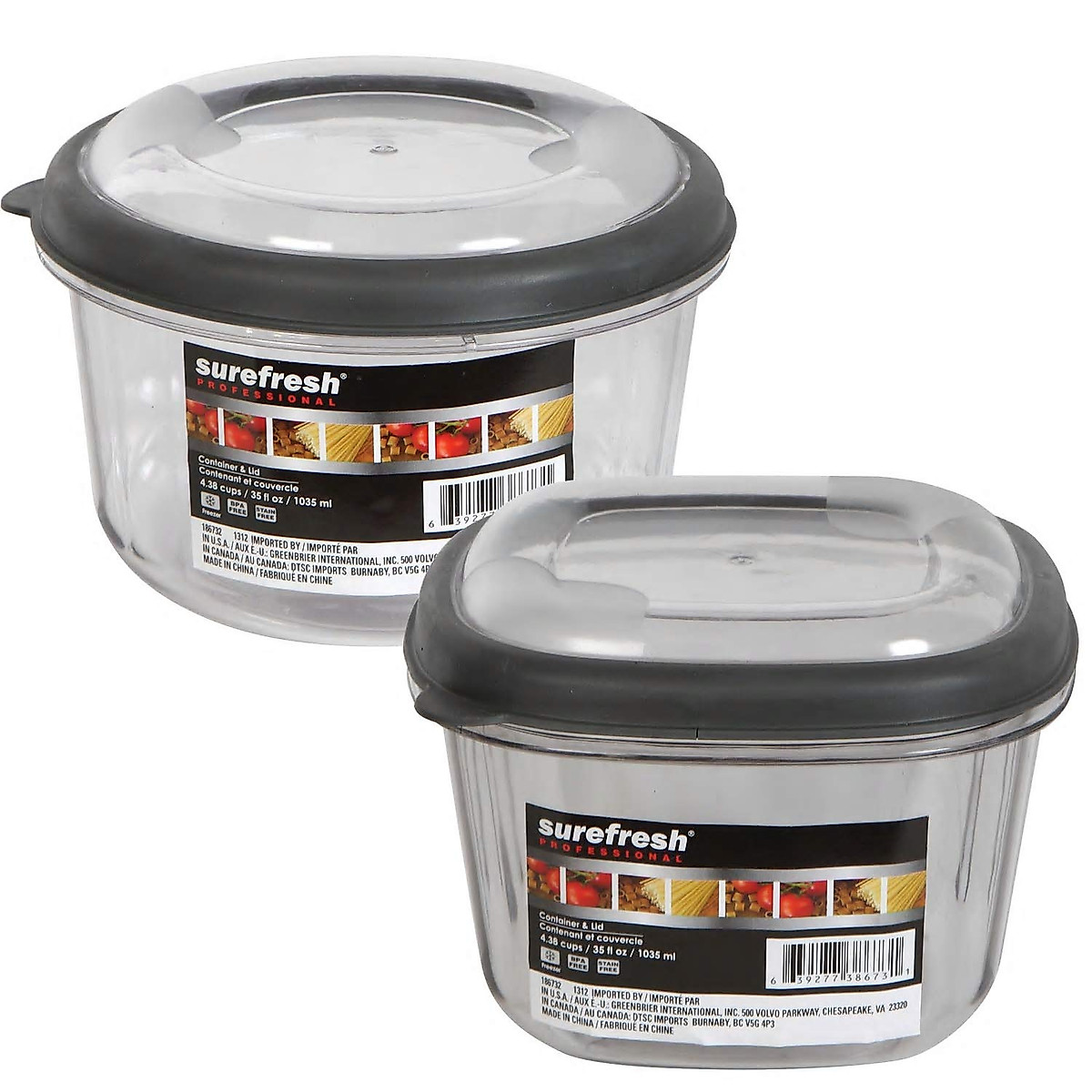 Rigid Plastic Containers 4-Square & 4-Round 35 OZ. Clear, Stain Proof! Reusable! Professional Quality! Seal-Tight Lids = Air OUT & Freshness IN! Freezer Safe! BPA Free. Leftovers, Lunches, Sauces (8)