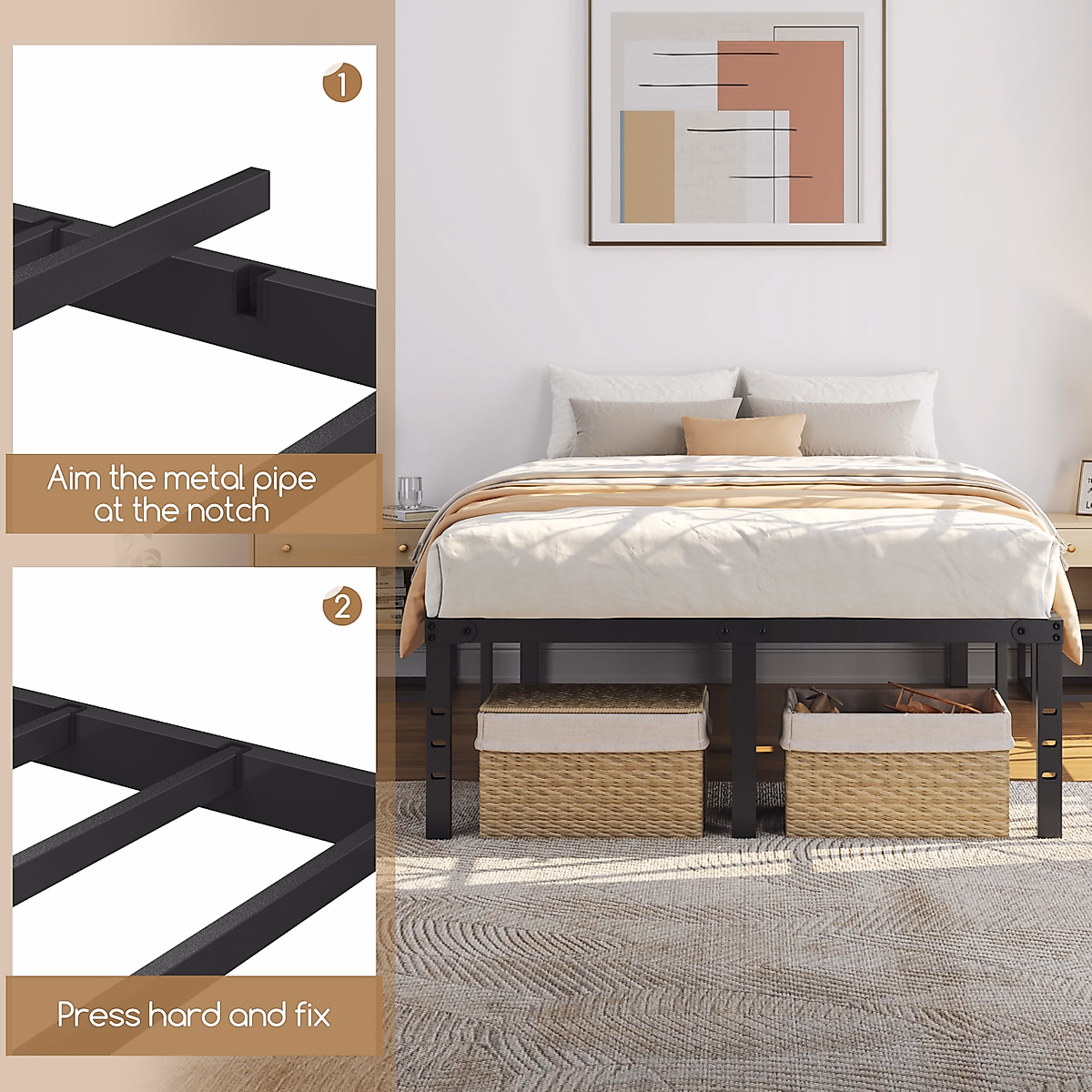 Yaheetech 18 Inch Full Bed Frames Heavy Duty Metal Platform Bed with Under Bed Storage, No Box Spring Needed, Easy Assembly, Sturdy Steel Slat Support, Black