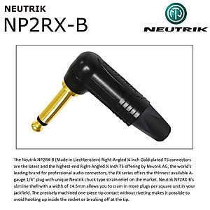 WORLDS BEST CABLES 2 Units - 18 Inch - Guitar Instrument Cable CUSTOM MADE using Mogami 2524 wire and Neutrik NP2RX-B ¼ Inch (6.35mm) Right Angled Gold TS Connectors