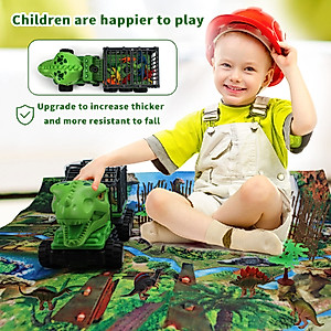 Happytime Snap Dinosaur Truck Toy Transport Carrier for Kids with Play Mat, Lights, Sounds Realistic Dinosaurs, Take Apart Monster Dino Car Truck STEM Toys Christmas Birthday Gift for Boys Grils