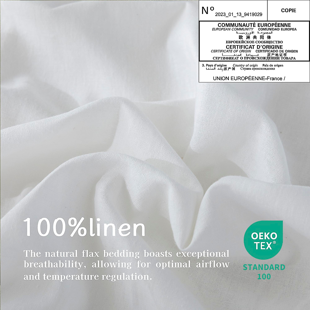 EVERLY 100% Pure Linen Duvet Cover Set Twin Size 68X90Inch 3pcs (1 Duvet Cover,1Pillowcases) Soft and Breathable for All Season with Coconut Button Closure, Suitable for Hot Sleepers-White-Twin