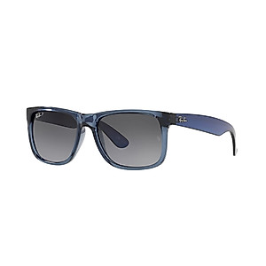 Ray-Ban RB4165 Justin Rectangular Sunglasses, Transparent Blue/Grey Gradient Polarized, 51 mm