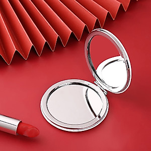 Deksias 2X Times Mirror in Pocket Magnify Round 2 Side Make up Compact Pu Folding Collapsible Mirrors with Extra 20PCS Eyeshadow Sponge Brush