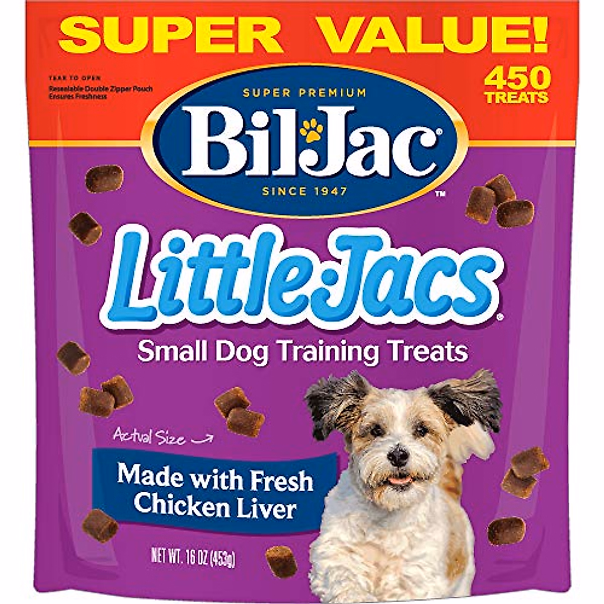 Bil-Jac Little Jacs Small Dog Training Treats - Soft Chicken Liver Dog Treats for Puppy Rewards - Real Chicken, No Fillers, 16oz Resealable Double Zipper Pouch (2-Pack)