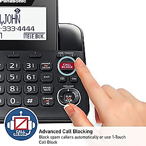 Panasonic Expandable Corded Phone System, Bluetooth Pairing for Wireless Headphones and Hearing Aids, Smart Call Block, Bilingual Talking Caller ID, 2 Handsets - KX-TGF892B (Black)