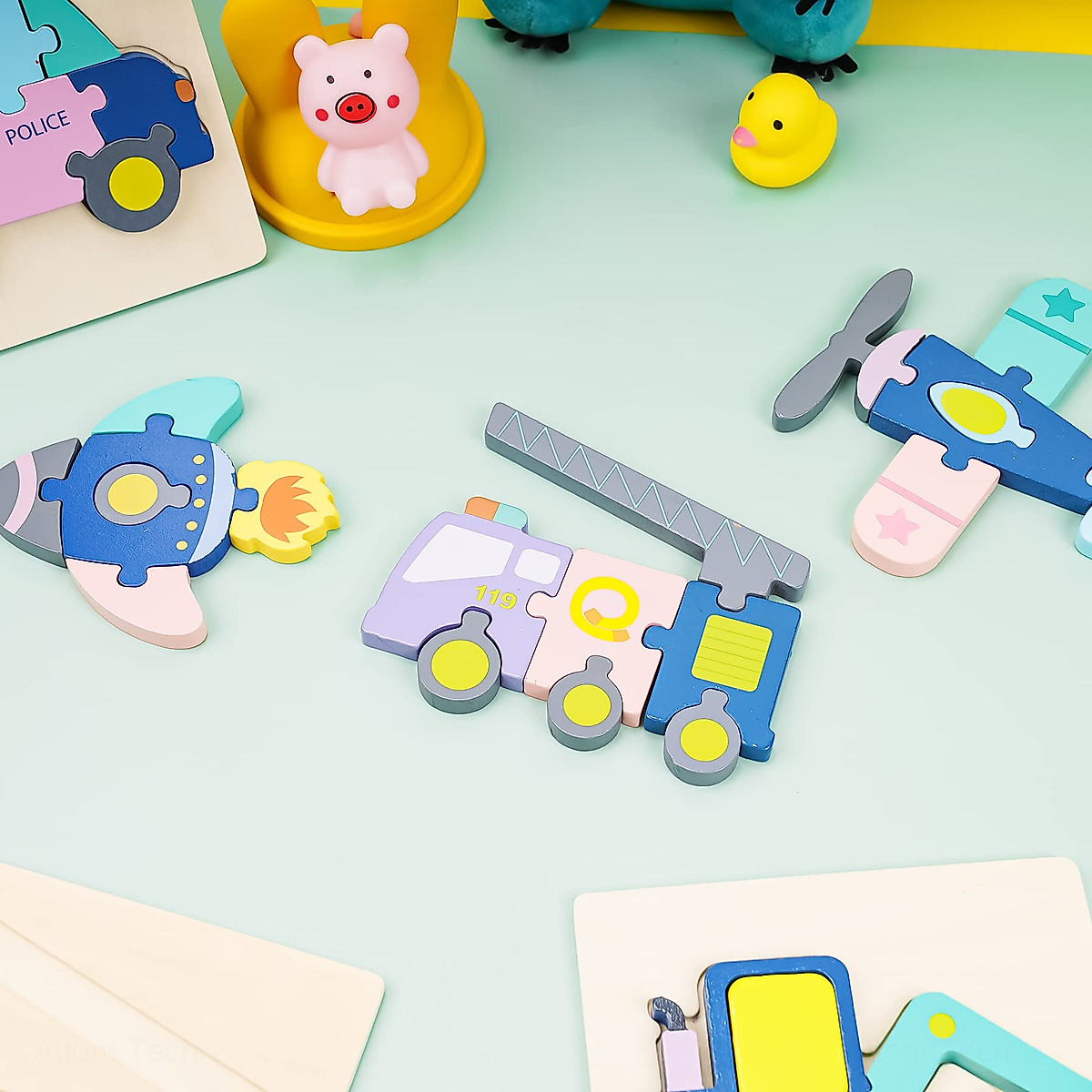 NiToy Wooden Jigsaw Puzzles for Kids, 5 Pack Vehicle Shapes Montessori Building Block Puzzle Toys for 3+ Years Old Boys and Girls Preschool STEM Early Learning Educational Games Gift for 36 Months+