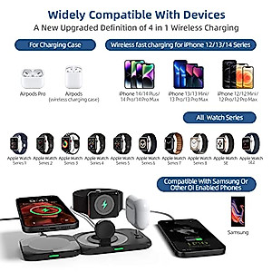 Wireless Magnetic Charging Station 4 in 1, Mag-Safe Charger Compatible for iPhone 14/13/12/11, Fast Charge Pad Compatible for Apple Watch Ultra/8/7/SE2/Airpods 1 2/ Pro1 2(QC 3.0 Adapter)