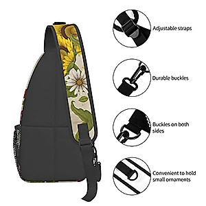 OGNOT Bees Sunflowers Daisy Rose Flowers Sling Bag,Crossbody Sling Backpack Shoulder Chest Bag, For Women Men Travel Hiking Causal Daypack