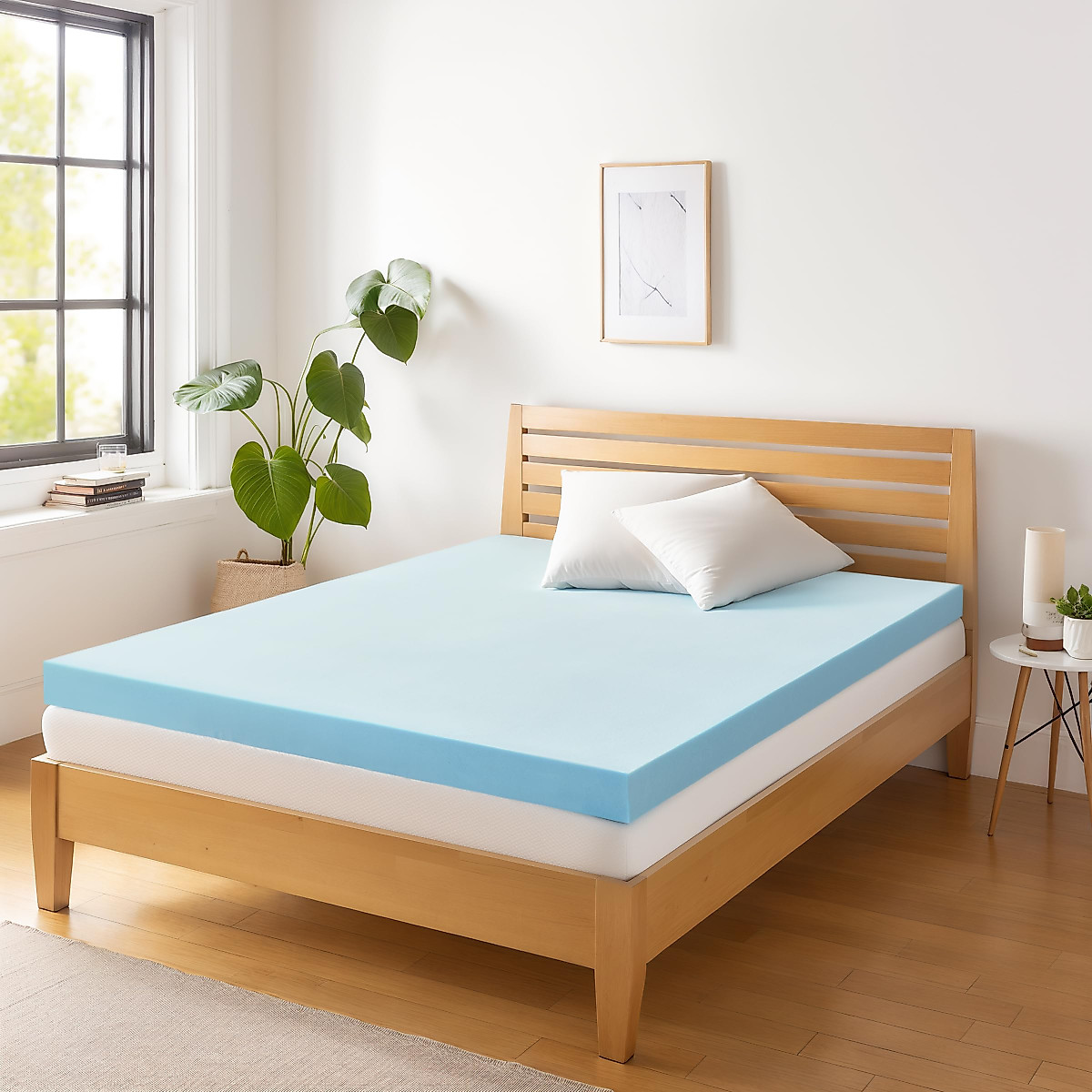 Subrtex 4 Inch Memory Foam Mattress Topper Mattress Pad Ventilated Gel Infused Bed Foam Topper for Pressure Relieving, CertiPUR-US Certified, Queen, Blue