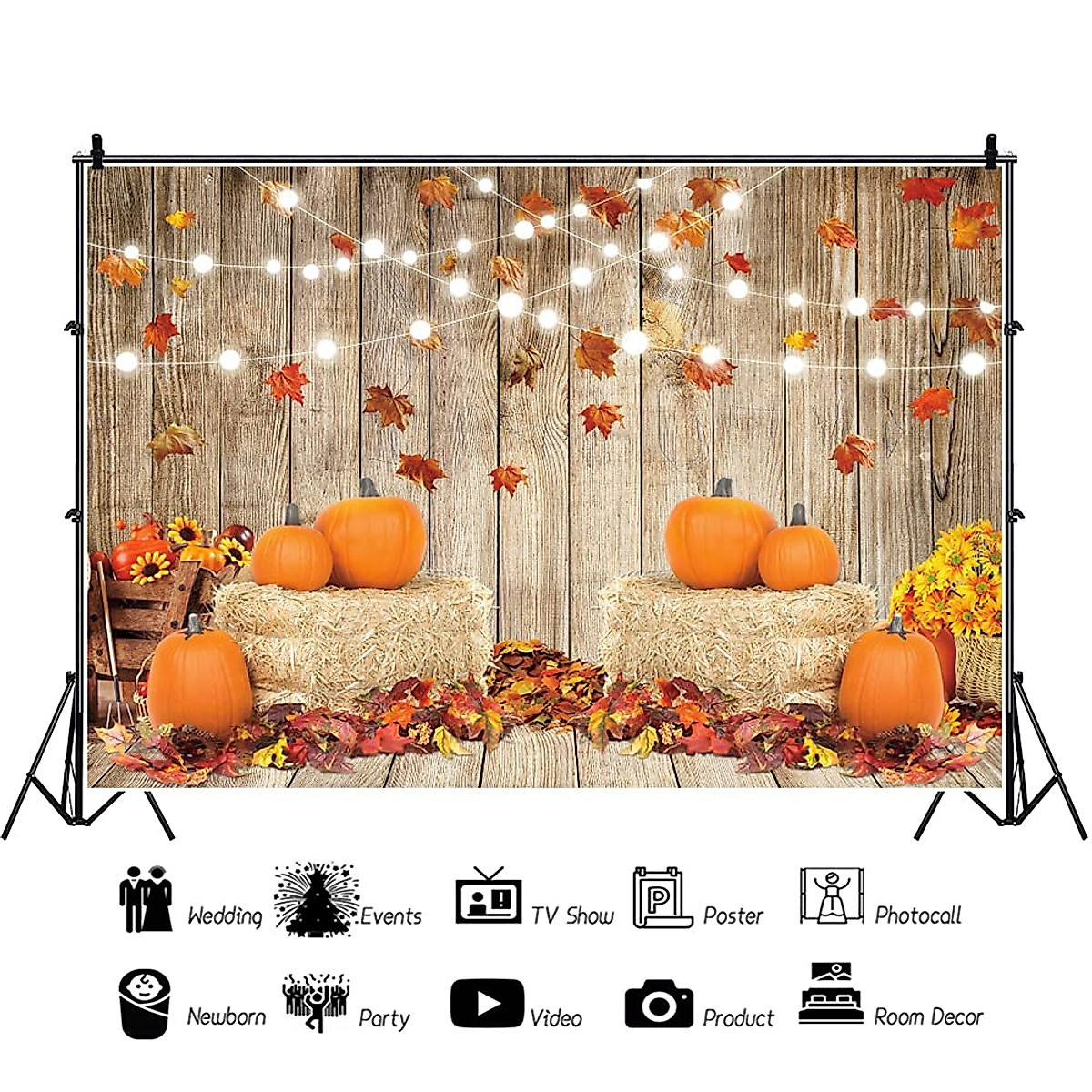 Leowefowa 7x5ft Fall Thanksgiving Halloween Photo Backdrop Fall Backdrops for Photography Autumn Pumpkin Harvest Barn Background Friendsgiving Party Supplies Farm Harvest Banner Decor Photo Booth Prop