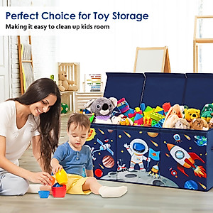 Large Toy Box Chest Organizer with Flip Lid for Kids, Collapsible Oxford Toy Storage Box with Handles for Boys Girls, Sturdy Waterproof Storage Organizer for Bedroom Playroom Nursery, 37.7×12.5×15.7''