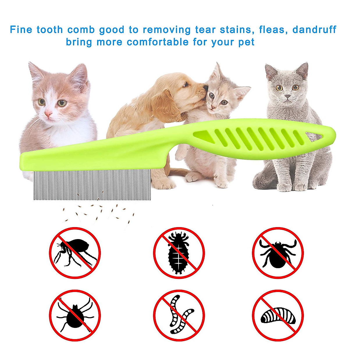 Lamoutor 7Pcs Pet Flea Comb Fine Tooth Comb and Pet Stainless Steel Combs for Dogs Cats Pet