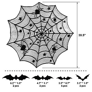 Pleaseedo Halloween Decorations Indoor Sets, Halloween Fireplace Mantel Scarf, Halloween Banner, Halloween Table Runner, Halloween Tablecloth Round Lace, Scary 3D Bat Halloween Decors
