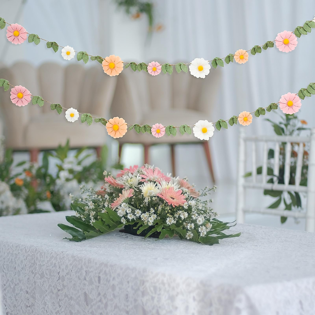 Daisy Felt Garland for Spring & Summer Party Decorations