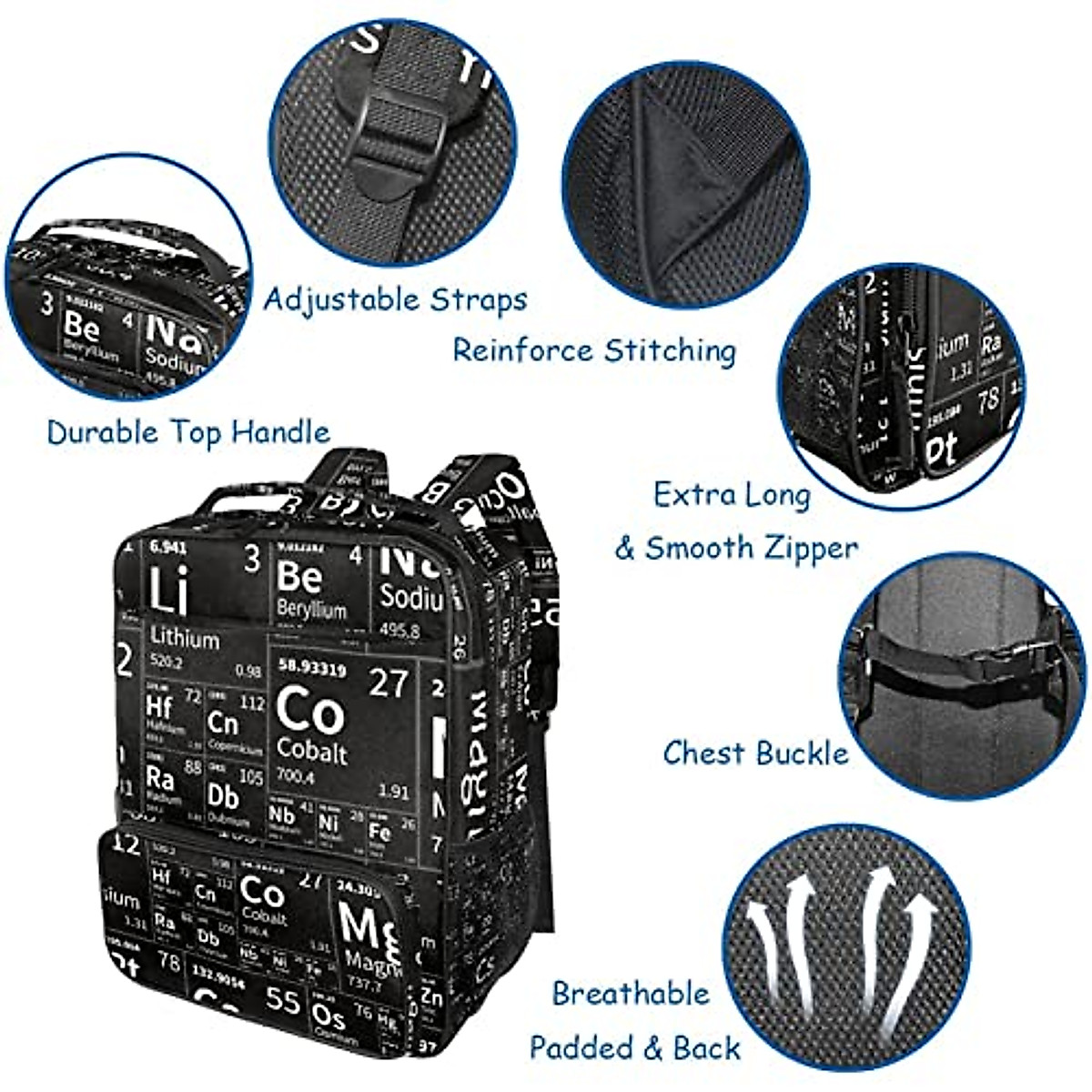 VBFOFBV Lightweight Casual Laptop Backpack for Men and Women, Blackboard Periodic Table of Chemical Elements