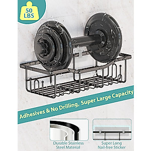 plainshe 10 Packs Shower Caddy, Shower Organizer with 3 Shower Shelves, 2 Soap Dishes & Towel Rack, Stainless Steel Wall Rack Basket with Adhesives Mounted for Bathroom & Kitchen (Black/N-Type)