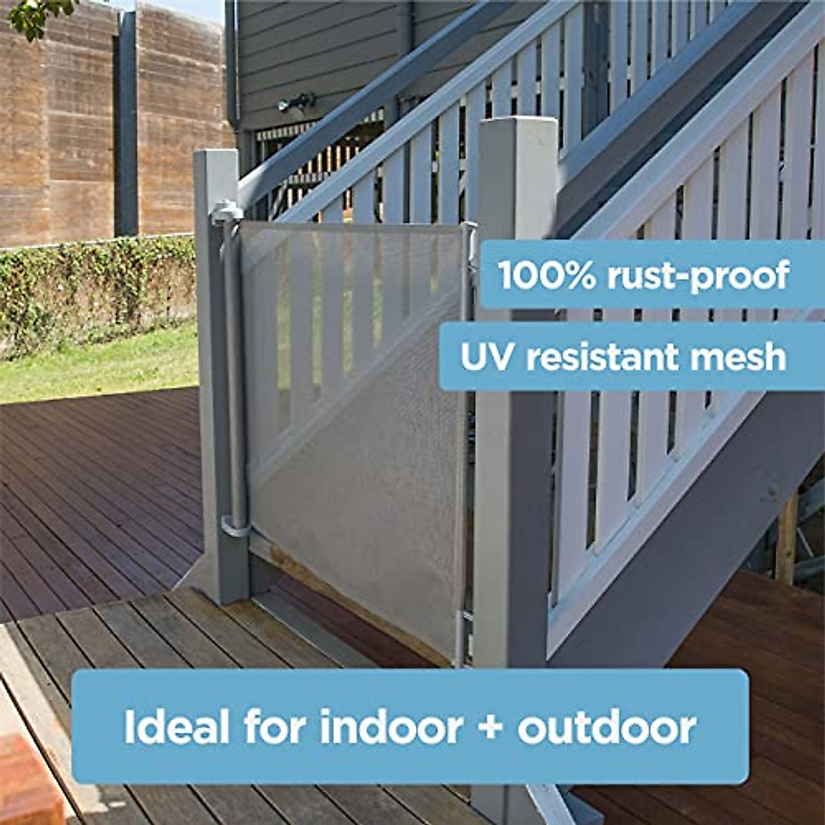 Perma Child Safety Indoor/Outdoor Retractable Baby Gate 41" Tall, Extends to 71" Wide, Gray