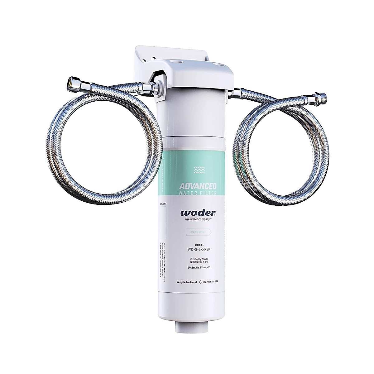 Woder WD-S-5K-ADV-DC Water Filter w. Under-Sink Connection to Main Faucet - WQA Certified High Capacity 5,000gal - Removes Chlorine, Lead, Chromium 6, Heavy Metals, Contaminants and Odors - USA Made