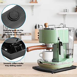 6 Pcs Sliding Tray for Coffee Maker Coffee Slider for Countertop Stand Mixer Mat Slider Caddy Storage Shelf Kitchen Appliance Sliding Tray Stand Organizer with Smooth Rolling Wheels for Air Fryer Pot