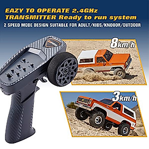 EAZYRC X FMS FCX24 1/24 Chevy K5 Blazer 1976s RC Rock Crawler 4x4 RTR Black, with Lisense RC Truck, 4WD 5Km+ 2-Speed Transmission with 2.4 Ghz Radio, Battery, and Charger