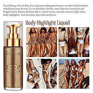 Liquid Illuminator, Firstfly Body Highlighter Makeup Smooth Shimmer Glow Liquid Foundation for Face & Body（#03 Glistening Bronze）