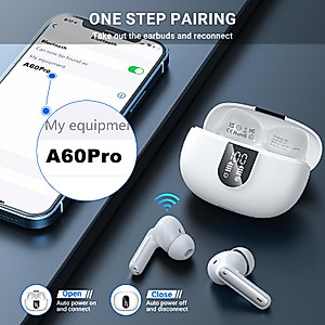 Wireless Earbuds, 2024 Wireless Headphones HiFi Stereo Earphones with 4 ENC Noise Canceling Mic, 42Hs Playtime In Ear Earbud, Bluetooth 5.3 Sport Earphones with LED Power Display for Android iOS White