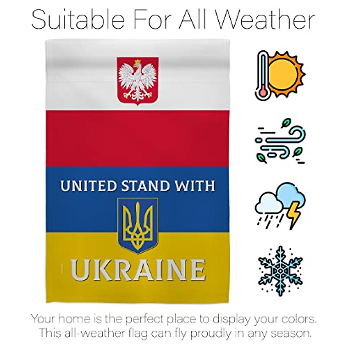 Ukraine Flag Poland Stand with Ukraine House Flag Dowel Set Support Cause Ukrainian Decoration Banner Small Garden Yard Gift Double-Sided, Made in USA