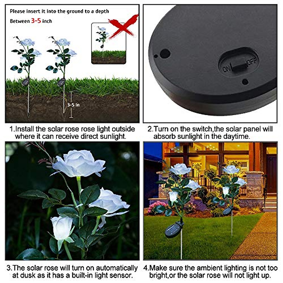 Solar Garden Stake Lights, Waterproof Solar Rose Lights Outdoor Decorative Rose Flowers LED Lights with 3 Roses for Garden Landscape Lawn Yard Courtyard Patio Backyard Decorations