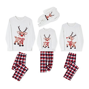 OAKFashion Christmas Family Pajamas Holiday Christma Pajama Family Matching Pjs Set Cute Sleepwear Elk Xmas Jammies for Couples Youth(#A311, Mom, XL)