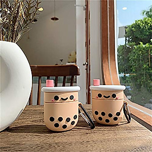Oqplog for Airpod 2/1 Case - Smile Milk Tea, Food Design Cute 3D Cartoon Funny Kawaii for Airpods 1st 2nd Soft Silicone Cover Fashion Cool Fun Stylish Air Pods Cases for Girls Women Boys Girly Teen