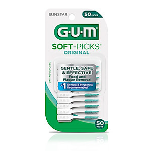 GUM Soft-Picks Original, Easy to Use Dental Picks for Teeth Cleaning and Gum Health, Disposable Interdental Brushes with Convenient Carry Case, Dentist Recommended Dental Picks, 50ct