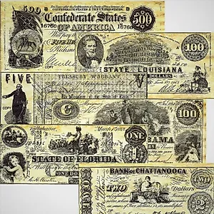 Historical Documents Confederate Currency Set: 25 Replica Notes (Set A, B, C, & D) - Civil War Era Currency Replica Set - Adults - Small - Unisex - Paper - No Assembly Required