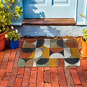 Fantasy Staring Mid Century Modern Outdoor Indoor Entrance Doormat Retro Orange Yellow Green Abstract Geometry Front Welcome Door Mats Inside Outside Rugs, Waterproof Non Slip and Durable 24" x 35"