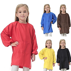 Kakalote Kids Art Smocks, Children Water Proof Artist Painting Aprons Long Sleeve with Pocket for Classroom,Kitchen, Community Event, Crafts & Art Painting Activity(Black,Size:M)