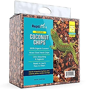 ReptiCasa Organic Coconut Chips Expandable Substrate Block for Reptiles, Snakes, Tortoise, and Amphibians, Natural Fiber Free Husks, Clean Breeding and Bedding Flooring, Odor Absorbing, up to 75 Quart