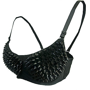 Generic Womens WomenS Studded Rivets Bras Punk Push Up Tops Underwear For Party Club Sexy Gothic Metallic Bra Clubwear Black,Small