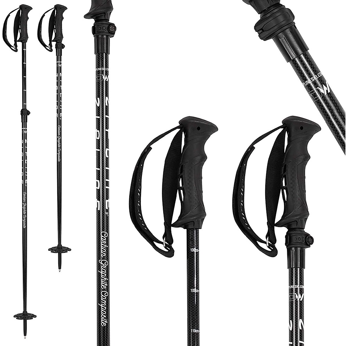 Zipline Blurr EXT - MRDW Collection - Adjustable Graphite Composite Ski Pole (100 cm - 130 cm - Regular Handle, Carbon Weave)