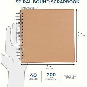 80 Pages Hardcover Kraft Scrapbook Albums, Blank DIY Journal for Scrapbooking (8x8 Inches)
